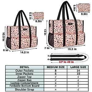 IBFUN Utility Tote Bag with 14 Exterior Interior Pockets Zip Top Teacher Tote Bag for Teacher/Work Women(Medium)