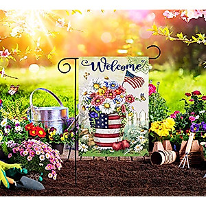 Texupday Welcome America Patriotic Floral Daisy Spring Summer Garden Flag Outdoor Yard Flag 12" x 18"