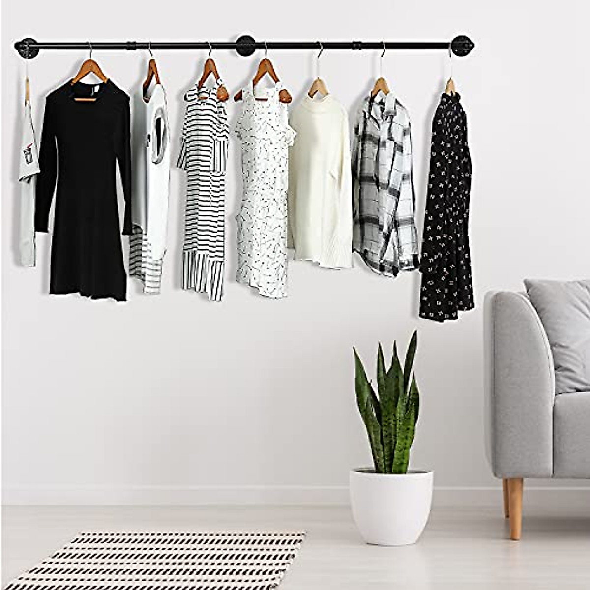 72inch Industrial Pipe Clothes Rack Wall Mount For Hanging Rod Bar for Laundry Room Up to Max Load 135Lb Black (72inch(1 Pack))