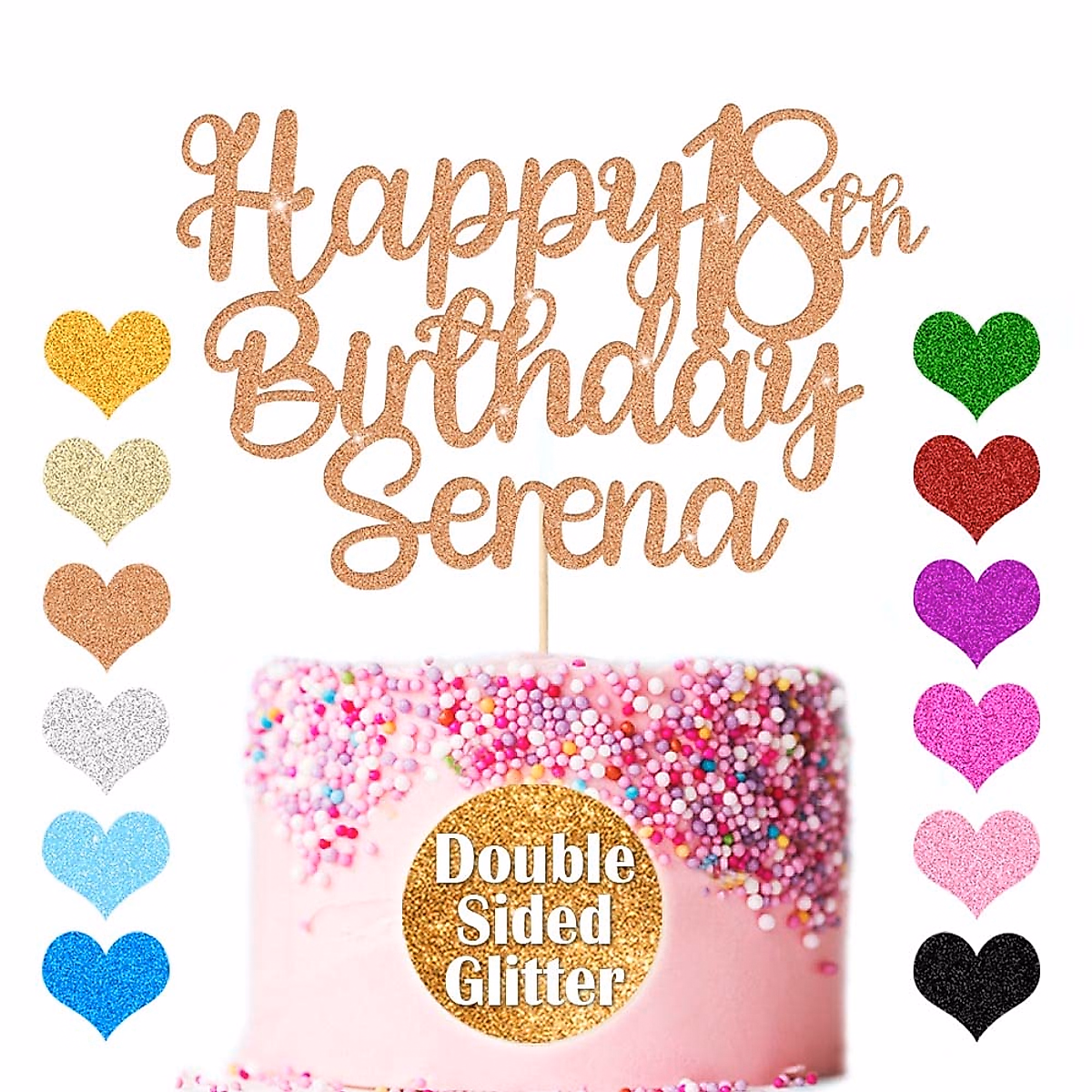 Happy Birthday Cake Topper Personalized Cake Topper Customised Birthday Cake Toppers with Any Name Age Multicoloured Custom Glitter Party Decorations 1st 18th 21st 30th 60th Birthday (Rose Gold)