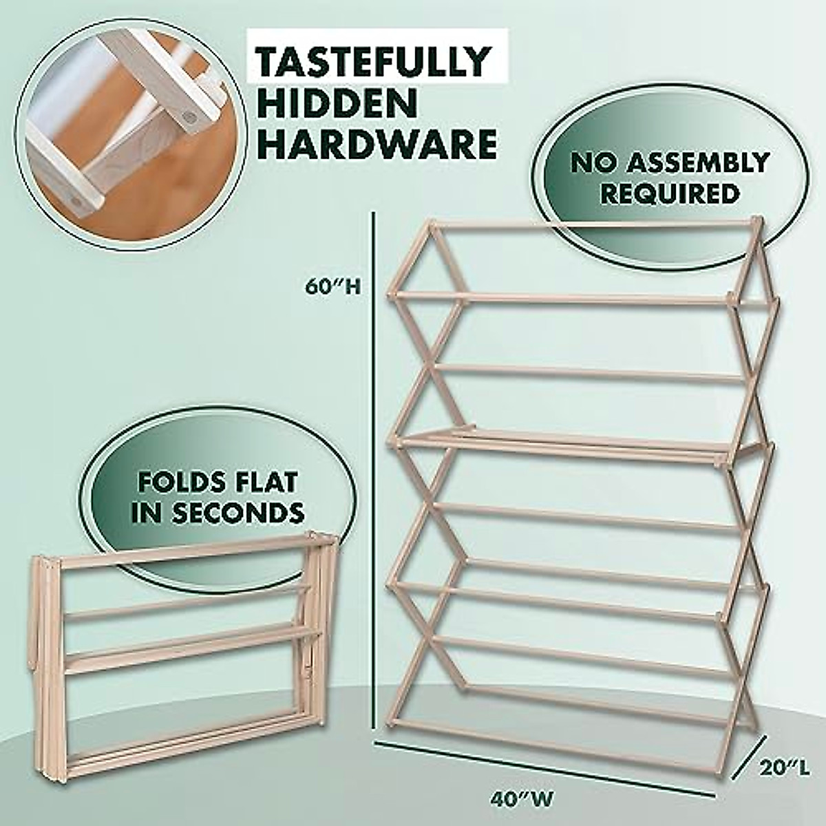 Pennsylvania Woodworks Clothes Drying Rack: Solid Maple Hardwood Laundry Rack for Bedding, Blankets, Towels & More, Heavy Duty, Folding Drying Rack Made in USA, No Assembly Needed, Extra Large