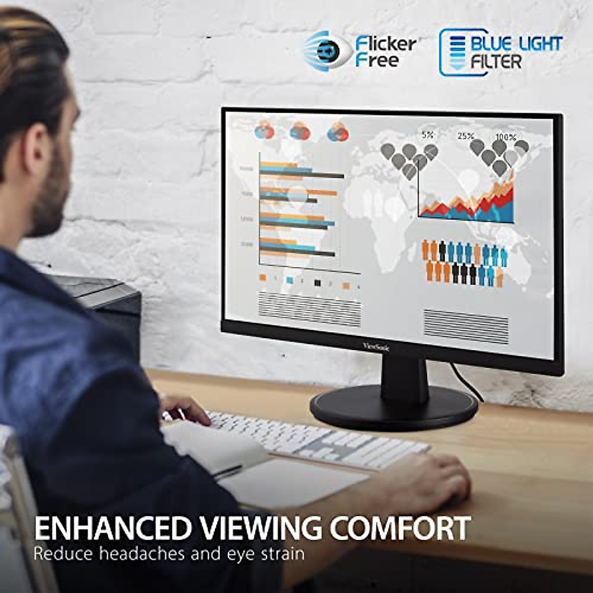ViewSonic VS2247-MH 22 Inch 1080p Monitor with 75Hz, FreeSync, Thin Bezels, Eye Care, HDMI, VGA Inputs for Home and Office
