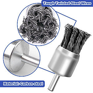 LSTOPGO 9 Pack 0.8" 1" 1.2" Knotted Wire Brush for Drill,1/4 Inch Arbor,Carbon Steel Twisted Wire Brush for Rust,Corrosion,Paint Removal