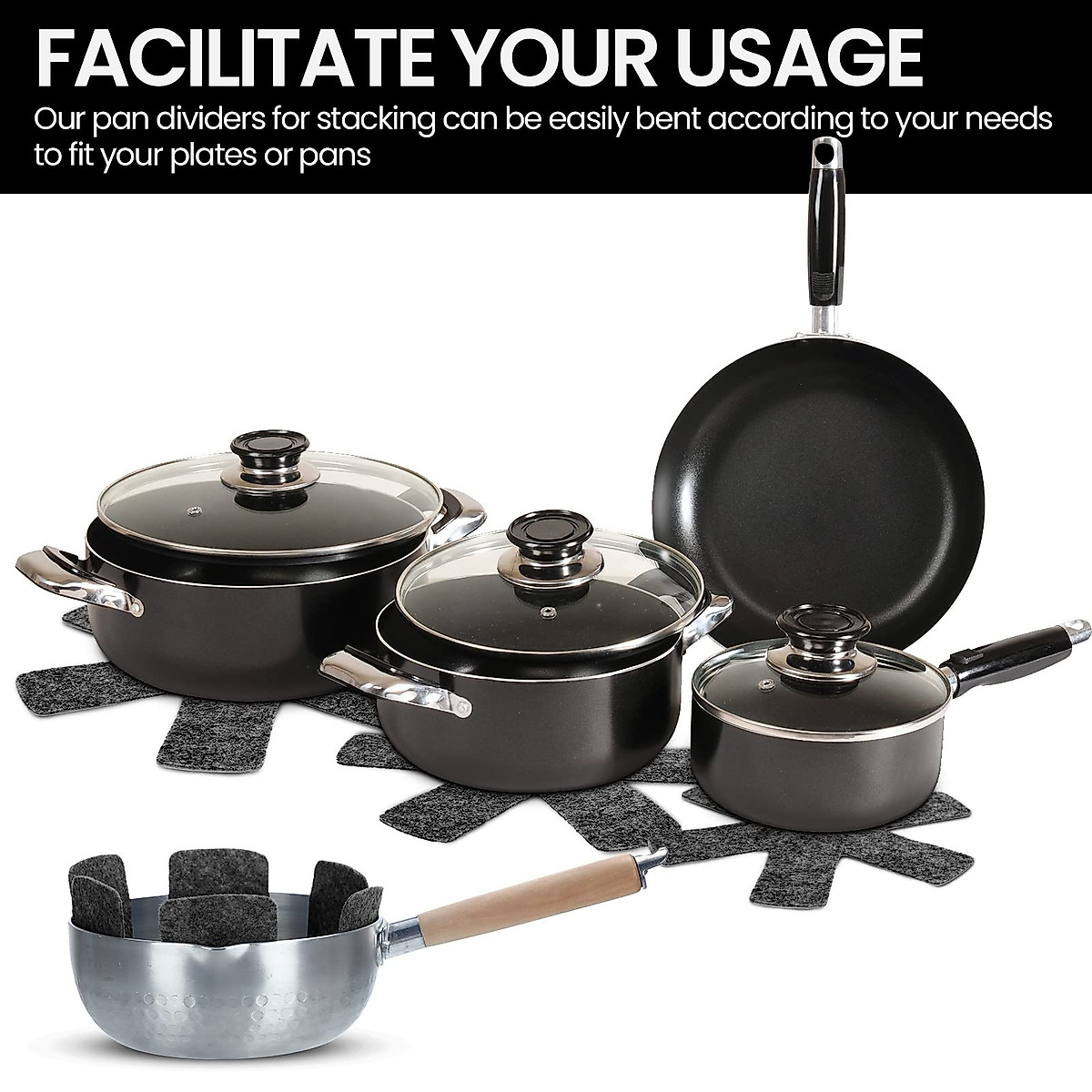 40 Pcs Pot and Pan Protectors, 5 Different Sizes Cookware Protector Pot Dividers Stacking Separators Pads for Protecting and Separating Pots and Pans, Gray