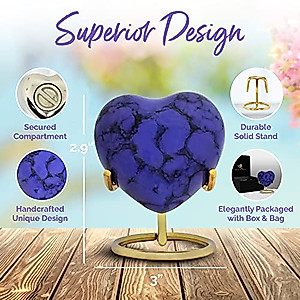 Purple Heart Keepsake Urn - Mini Heart Urn for Human Ashes with Box & Display Stand - Small Cremation Urn for Ashes -Tribute to Your Loved One with Purple Urn Keepsake - Small Urns for Women & Men