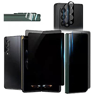 Tempered Glass Front Screen Protector Compatible with Samsung Galaxy Z Fold 3 5G+ 2X Privacy Inner Soft Protector+ 2X Camera Lens Protector+ 2X Side Film [Scratch Resistant] [Bubble Free]