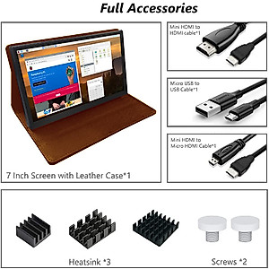 7" Raspberry Pi Touchscreen, 1024x600 HDMI IPS Portable Monitor with Leather Case for Raspberry Pi, Laptop, PC, Win11/10/8/7