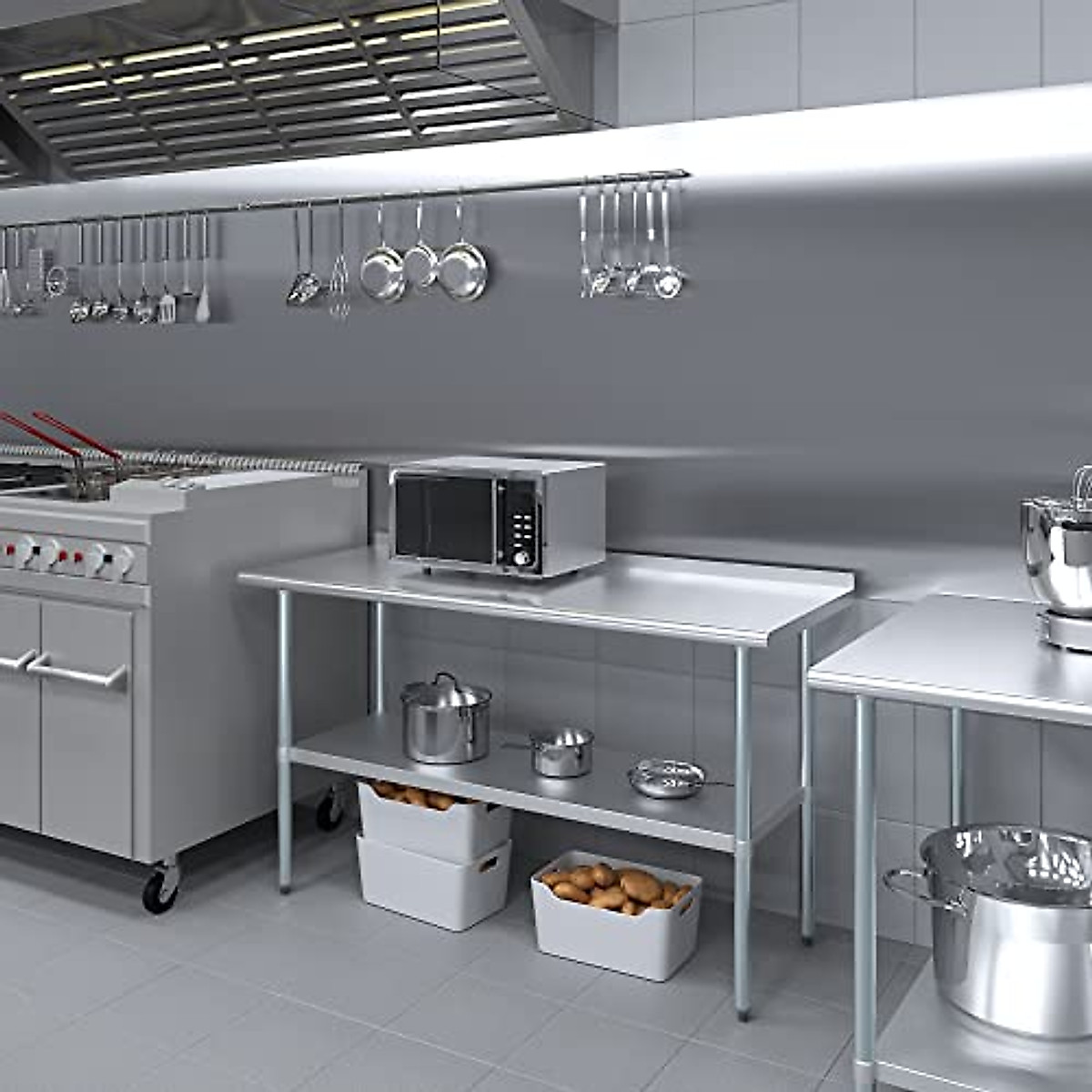 AmGood 60" Long x 24" Deep Stainless Steel Work Table with 1.5" Backsplash | Metal Kitchen Food Prep Table | NSF