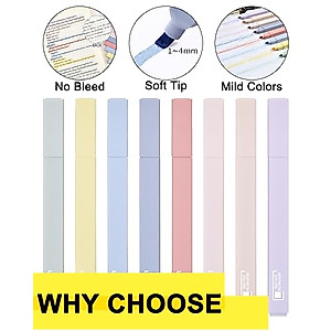Browill [8 Colors] Vibrant Highlighters Set No Bleed Quick Dry Aesthetic Highlighters with Soft Chisel Tip for Bible Study Journaling Planner Notes School Office Supplies