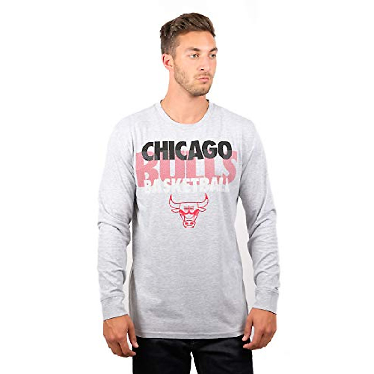 Ultra Game NBA Chicago Bulls Mens Supreme Long Sleeve Pullover Tee Shirt, Heather Gray, Large