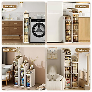 4-Tier Slim Bathroom Storage Cabinet, Narrow Bathroom Storage Organizer, Waterproof Toilet Paper Holder, Movable Plastic Storage Cabinet for Small Spaces, Kitchen, Dormitory, Apartment, Out of Box