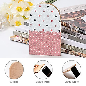 2 Pack Wood Bookends,Polka Dots On Pink and Gray Decorative Book Ends Support for Shelves Desktop Organizer Wooden Bookshelf for Home School Office