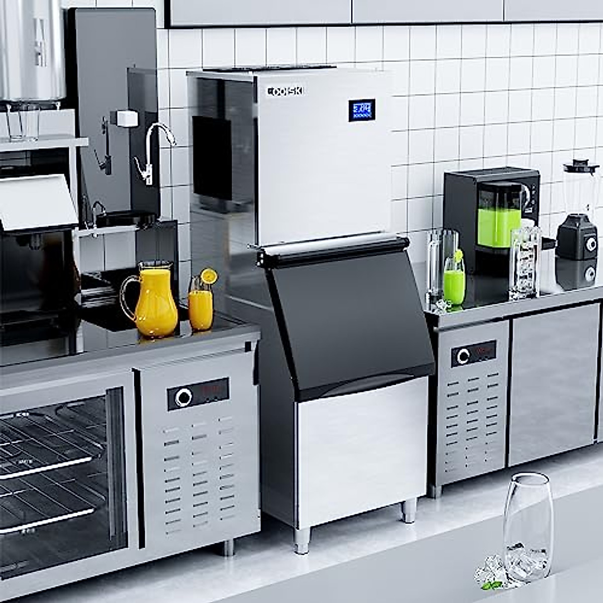 Coolski Commercial Ice Maker Machine 300LBS/24H, 22'' Air Cooled Commercial Ice Machine with Ice Bin, Modular Ice Machine for Restaurants Clear Ice Cubes/Stainless Steel Construction/ETL Approved