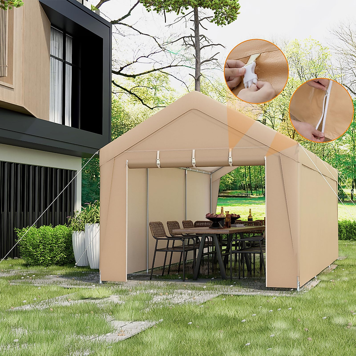 S AFSTAR 10x20FT Carport with Sidewalls, Heavy Duty Car Shelter Tent with 2 Roll-up Doors, 180g PE Canopy, 8 Sturdy Galvanized Steel Legs, Portable Garage Car Port Canopy for Car Boat Party Wedding