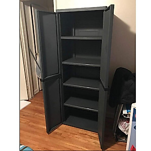 Lockable Storage Cabinet Outdoor 4 Shelf Organizer Yard Garden Garages Pantry Dorm Room Kitchen Adjustable Shelves 2 Doors Accent Cabinet Storage Shed Horizontal