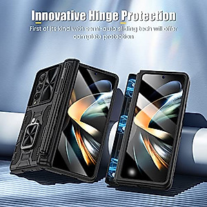 Caka for Z Fold 4 Case, Galaxy Z Fold 4 Case with Screen Protector & S Pen Holder, Kickstand Ring Stand Camera Cover & Hinge Protection Phone Case for Samsung Galaxy Z Fold 4 5G 2022-Black