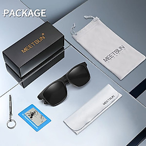 MEETSUN Polarized Sunglasses For Men Women UV Protection Square Frame Sport Fishing Driving Sunglasses (Black/Grey, 56)