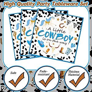 Sunnyray Cowboy Baby Shower Party Decorations Supplies Wild West Theme Party Tableware Set Western Rodeo Cow Country Party Dessert Plates Napkins Forks for 24 Guests Baby Shower Party