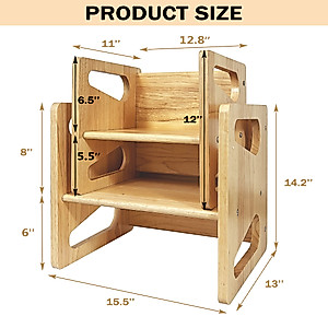 Royxen Montessori Weaning Table and Chair Solid Wood Toddler Table and Chair Set 2 Level Height, Cube Chairs for Toddlers