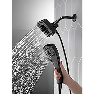 Delta Faucet 5-Spray In2ition Dual Matte Black Shower Head with HandHeld Spray, H2Okinetic Shower Head with Hose, Showerheads, Magnetic Docking, Matte Black 58474-BL25