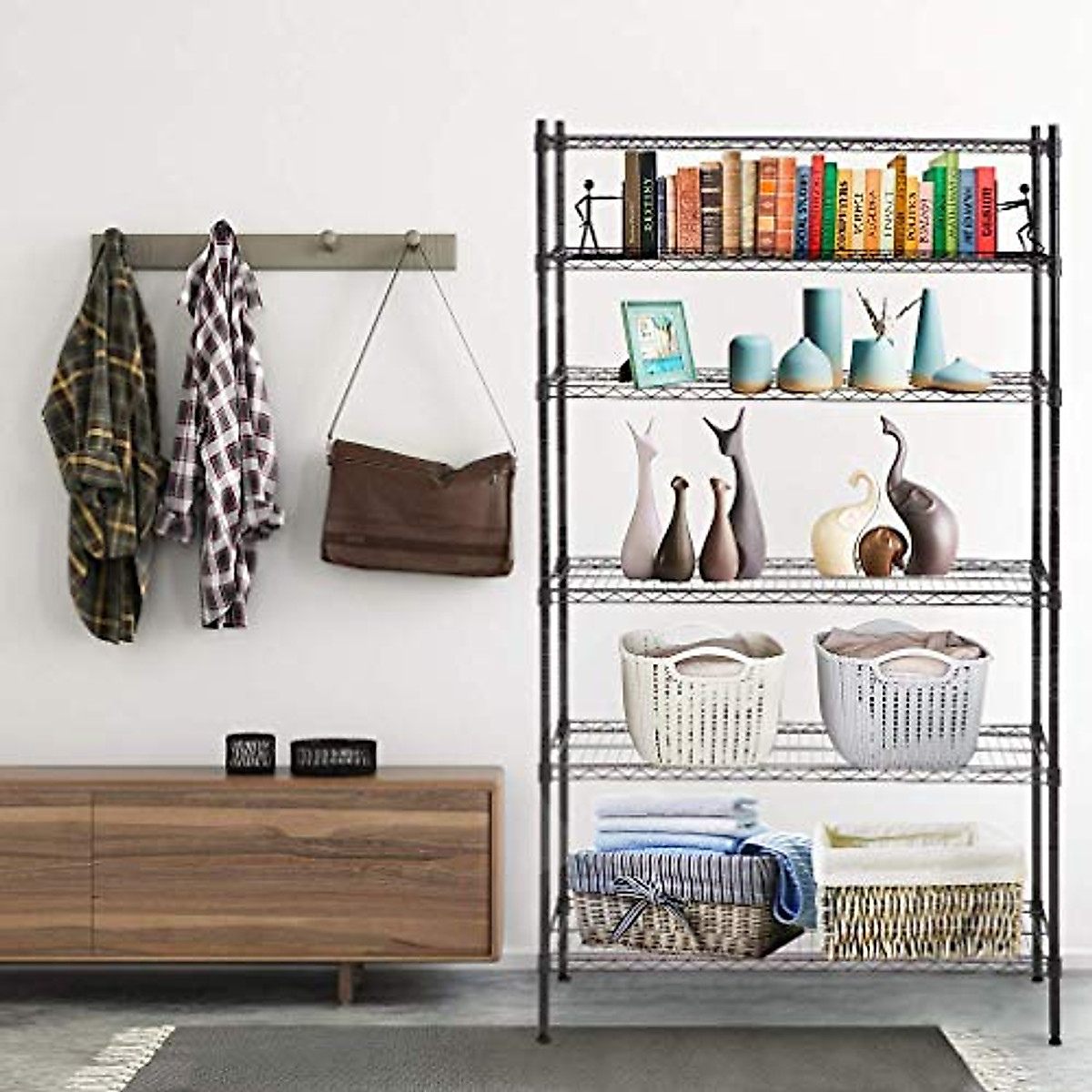 6 Shelf Wire Shelving Unit Heavy Duty Metal Storage Shelves NSF Wire Shelf Organizer Black
