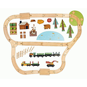 Tender Leaf Toys - Wild Pines Train Set - 95 Pieces Wooden Train & Bridge Set for Kids, Toddler Boys & Girls - Compatible with Most Toy Trains - Age 3+
