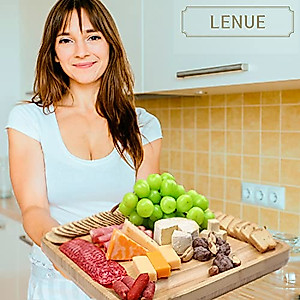 LENUE Premium Bamboo Cheese Board - Large Charcuterie Platter with Stainless Steel Knife Set - Wood Serving Tray and Accessories - Perfect for Birthday, Bridal Shower, Housewarming & Wedding Gifts