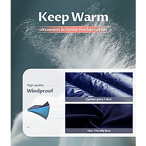 CREATMO US Women's Long Puffer Bubble Coat Hooded Jacket Shiny Puffer Plus Size Coat Navy 3XL