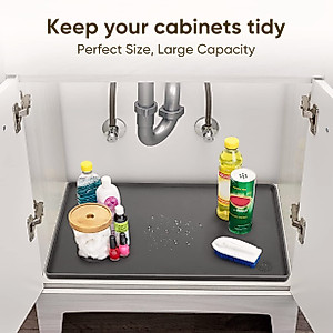 Under Sink Mat for Kitchen Waterproof, 34”×22” Silicone Under Sink Liner for 36" Cabinet, Flexible Thick Cabinet Protection Mat, Drips Leaks Spills Protector, Cabinet Liner for Kitchen Bathroom