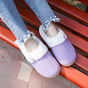 NineCiFun Women's Slip on Fuzzy Slippers Memory Foam House Slippers Outdoor Indoor Warm Plush Bedroom Shoes Scuff with Faux Fur Lining size 9 10 violet