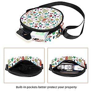 Beautiful Bird Floral Colorful Crossbody Bag for Women Teen Girls Round Canvas Shoulder Bag Purse Tote Handbag Bag