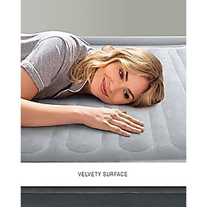 INTEX 64411ED Dura-Beam Deluxe Comfort-Plush Elevated Air Mattress: Fiber-Tech – Twin Size – Built-in Electric Pump – 18in Bed Height – 300lb Weight Capacity