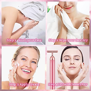 Horolas Beauty Bar 24k Golden Pulse Facial Massager, GOODYBUY T-Shape Electric Sign Face Massage Tools for Sensitive Skin Face Pull Tight Firming Lift