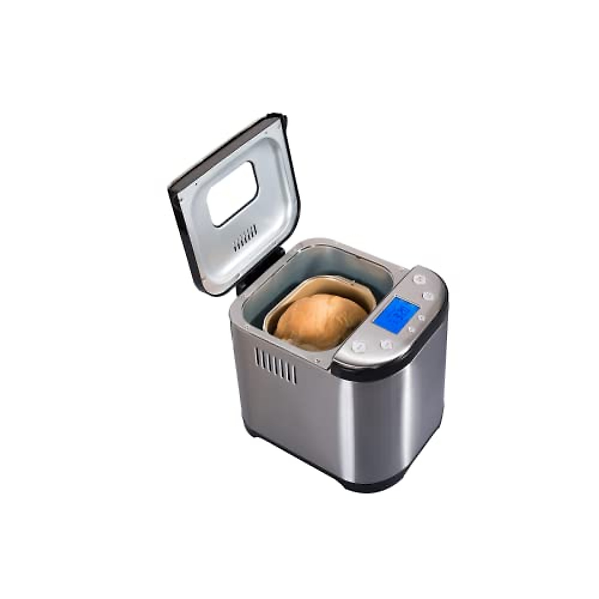 FRIGIDAIRE Bread Maker Machine with Nonstick Bowl, Bread Hook, Measuring Cup & Spoon. 15-in-1, Gluten-Free Bread, Cake& Yogurt, 3 Crust Colour options and more. 3 Loaf Sizes. 2LB XL- Stainless Steel