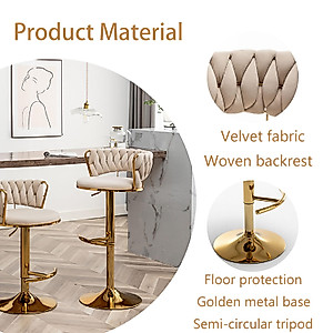 Riknuxi Gold Velvet Bar Stools Set of 4, Counter Height Bar Stools with Low Back, Swivel Bar Stool for Kitchen Island, Bar Pub (Beige)