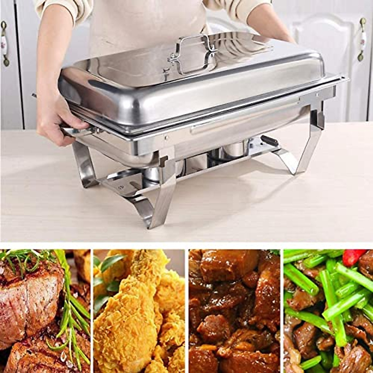 UZOURI Stainless Steel Chafing Dish Sets, 11L Rectangle Chafing Dish Set Food Warmer Buffet with Food Pans Fuel Holders, for Buffet Catering Kitchen Party