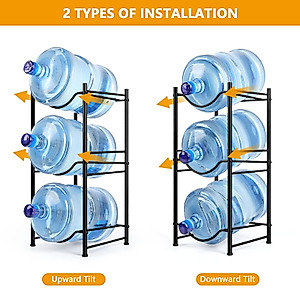 Vrisa Water Cooler Jug Rack Water Bottle Holder 3 Tier Water Bottle Storage 3/5 Gallon Water Cooler Rack Heavy Duty Rack Save Space for Home Office Kitchen, Black