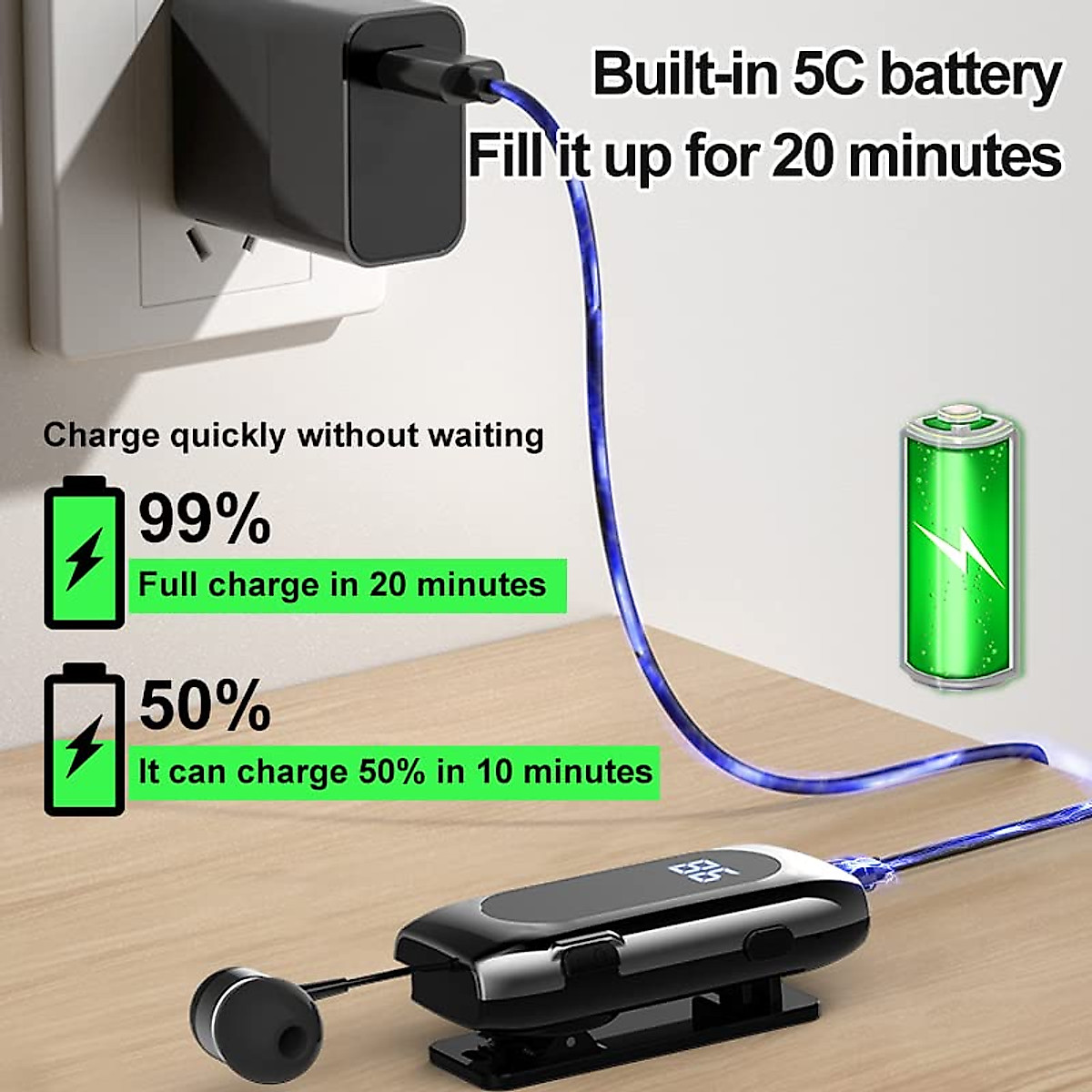 Bluetooth Headset,30Hrs HD Talktime Bluetooth Earpiece,Digital Display Battery lavalier Wireless Earphones,Hands Free Noise Reduction Retractable,Wireless Earbuds(Silver, 90 Days Free Replacement).