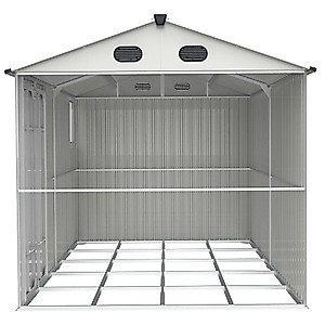 Schuppen Mit Fenstern, 8x12ft Doppelt Verschlossenes Metall-gartenhaus, Werkzeugschuppen-abstellraum Im Freien Mit Schrägdach, Für Hinterhof, Garage, Rasen, Grau
