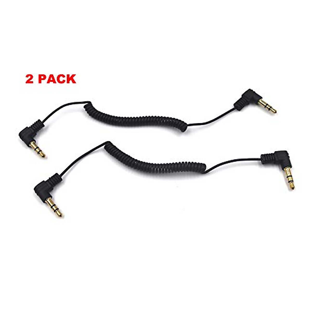 kework 3.5mm Audio Cable - 2-Pack 30cm Mini Coiled 3.5mm Headphone Cable, 90 Degree 1/8" 3.5mm TRS Jack Male to Male Stereo Audio Aux Coiled Cord (AM-AM)
