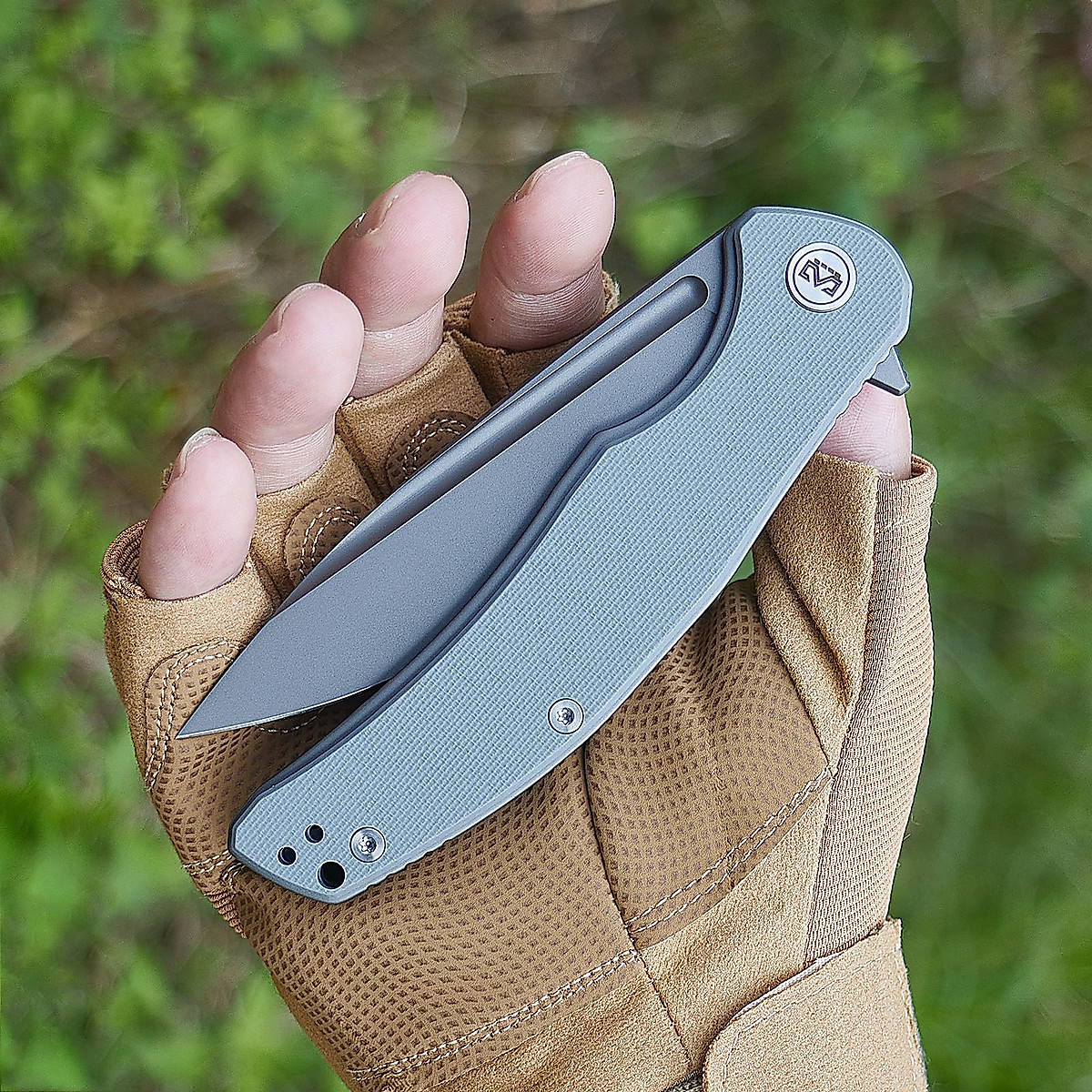 Miguron Knives M Velona Flipper Folding Knife 4.03" Dark Grey PVD 14c28n Blade Grey G10 Handle With Titanium Pocket Clip Camping Hiking Pocket Knife MGR-8003DGII