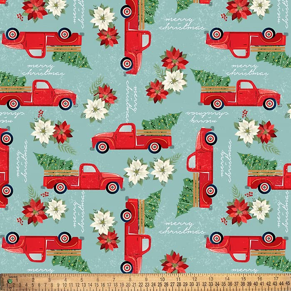 DAVID TEXTILES Merry Christmas Trucks Cotton Fabric by The Yard, 44 Inches (DX-1318-0C-1)