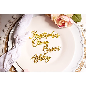 Acrylic Customized Wooden Name Tags for Place Setting, Personalized Place Cards for Weddings, Bridal Showers and Events, Cursive Laser Cut Seating Cards