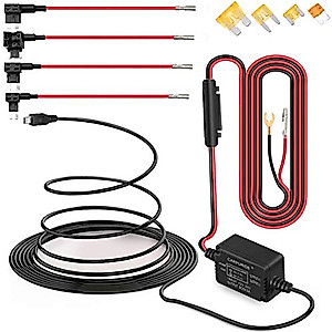 Dash Cam Hardwire Kit, Mini USB Port, DC 12V - 24V to 5V/2A Max Car Dash Camera Charger Cable kit with Fuse, Low Voltage Protection for Dash Cam (Mini USB and Fuse Kit)