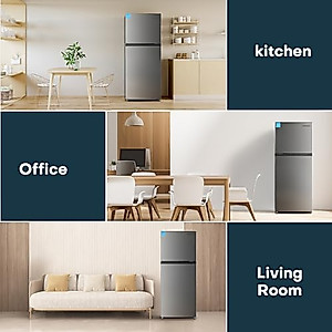 Upstreman 11.6 Cu.Ft. Double Door Fridge in Stainless Steel with Large Capacity Top Freezer, Auto Defrost, Adjustable Thermostat Control, Reversible Door Swing, ENERGY STAR