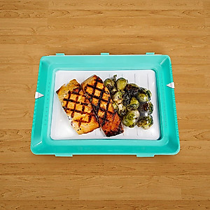 Skinny Stacks 2022 Version 4 Pack - Stacking Food Storage Trays, Stretch Cover, Save Space and Keep Food Fresh, Reusable, Dishwasher & Freezer Safe, Durable, Meal-Prep, Food Storage Containers