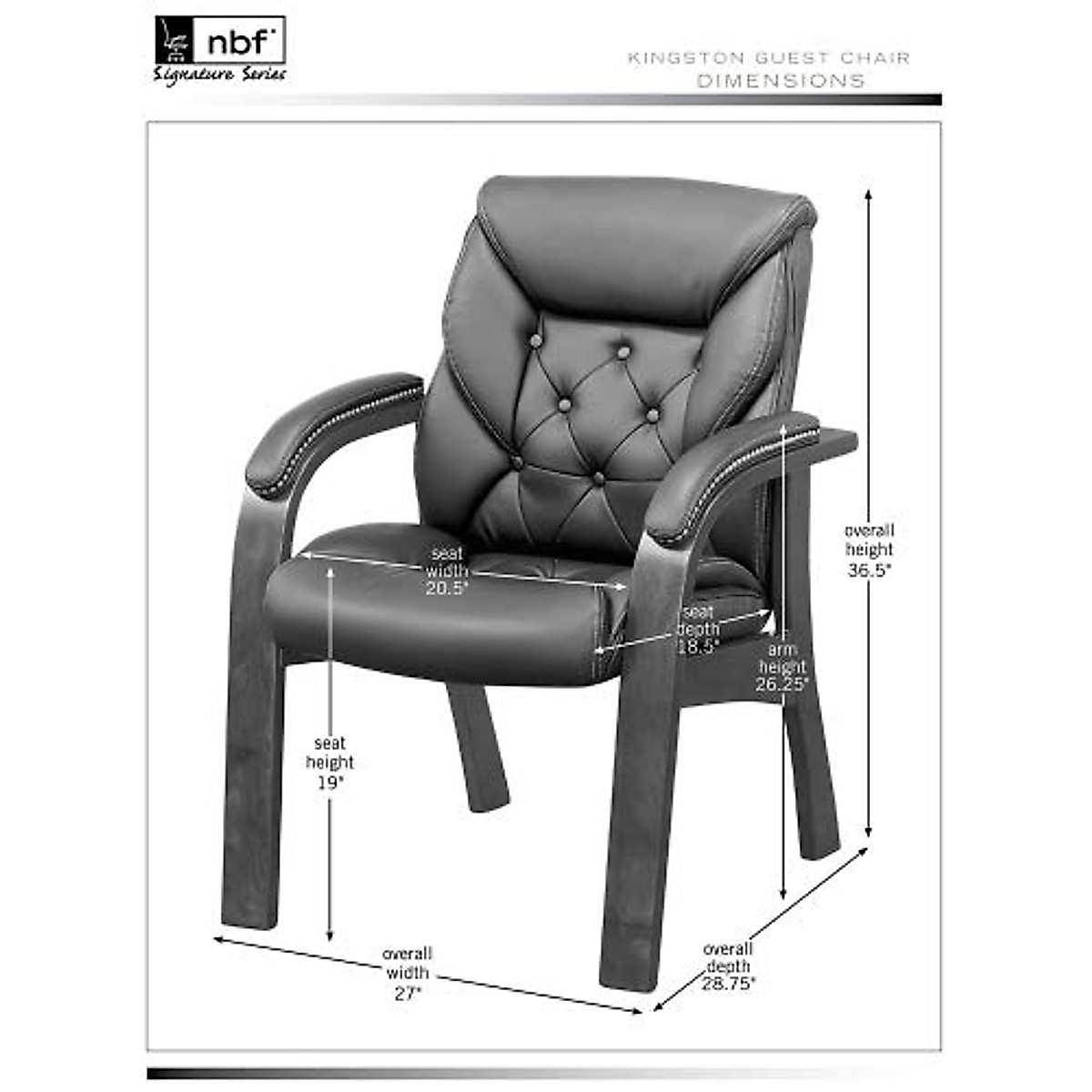 nbf signature series Black Faux Leather Guest Chair with Mahogany Wood Finish, Kingston Collection