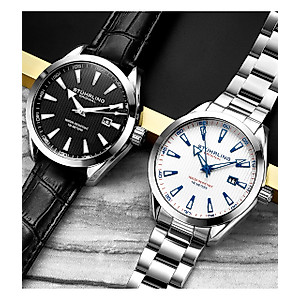 Stuhrling Original Mens Wrist Watch White Analog Dial with Date - Stainless Steel Silver Bracelet, 3953 Luxury Watches for Men Collection