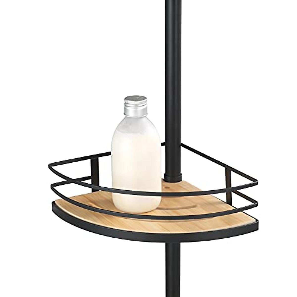 WENKO Dolcedo Corner Bamboo and Stainless Steel Telescopic Bathroom Shower Shelf Height Adjustable with 4 Shelves, Black/Natural, 31 x 65-275 x 23 cm