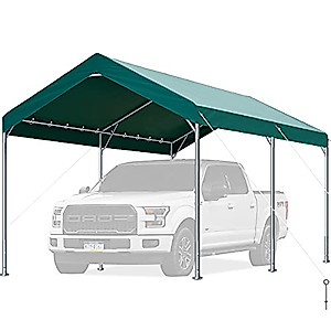 FINFREE Carport 10 x 20 ft Heavy Duty Carport with 4 Sandbags, Car Canopy for Auto, Boat & Market Stall, Adjustable Height from 9.5 ft to 11 ft,Green